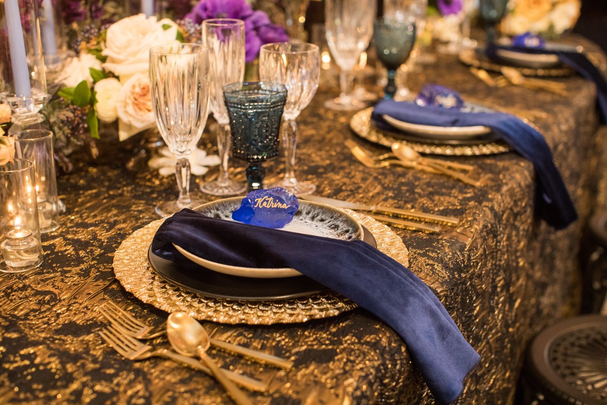 Teal Goblets at Table Setting