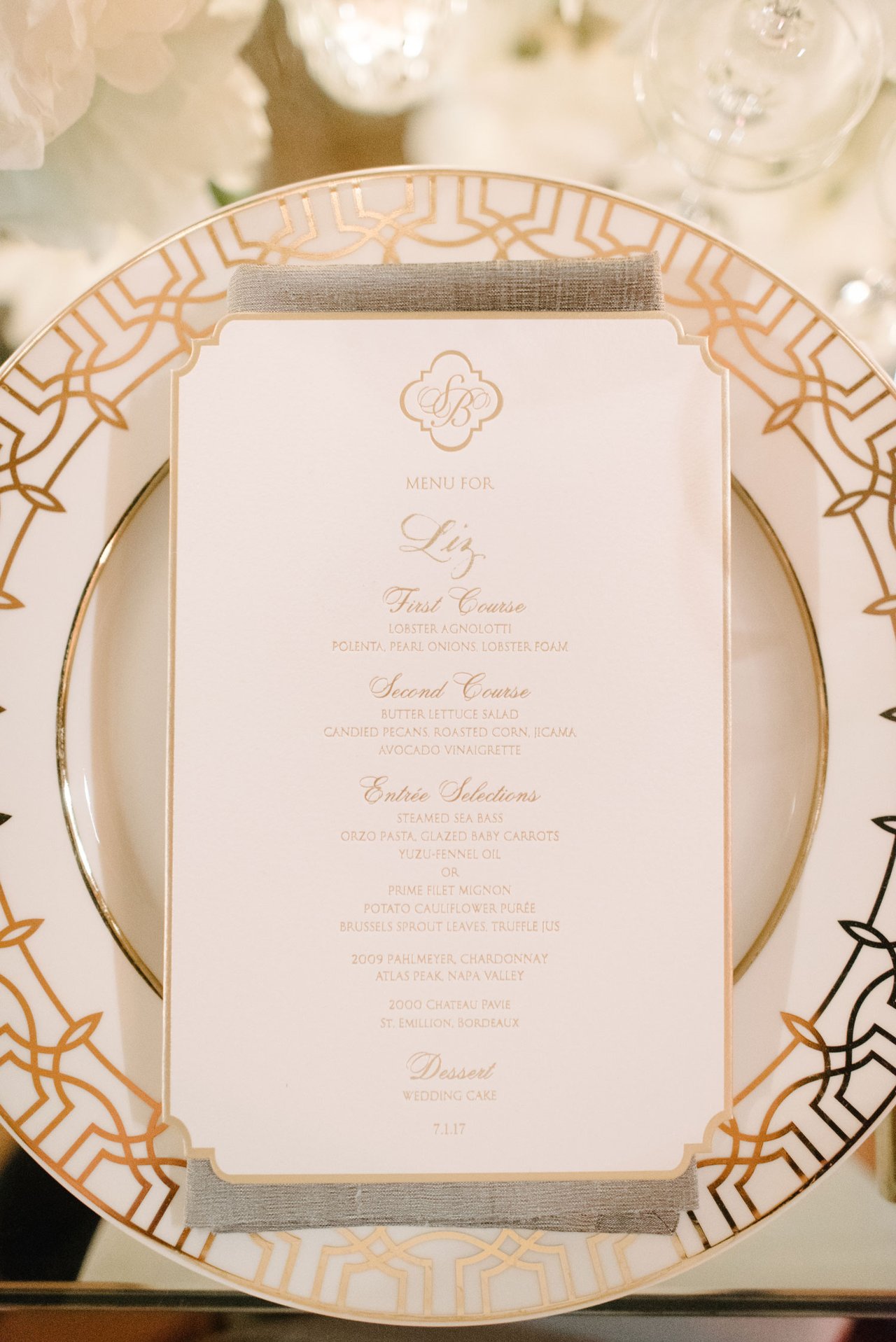 White & Gold Menu Card on China