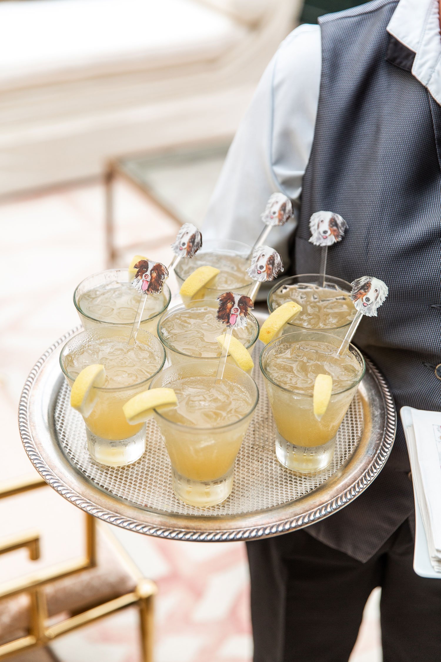 Server with Tray and Custom Drink Stirrers