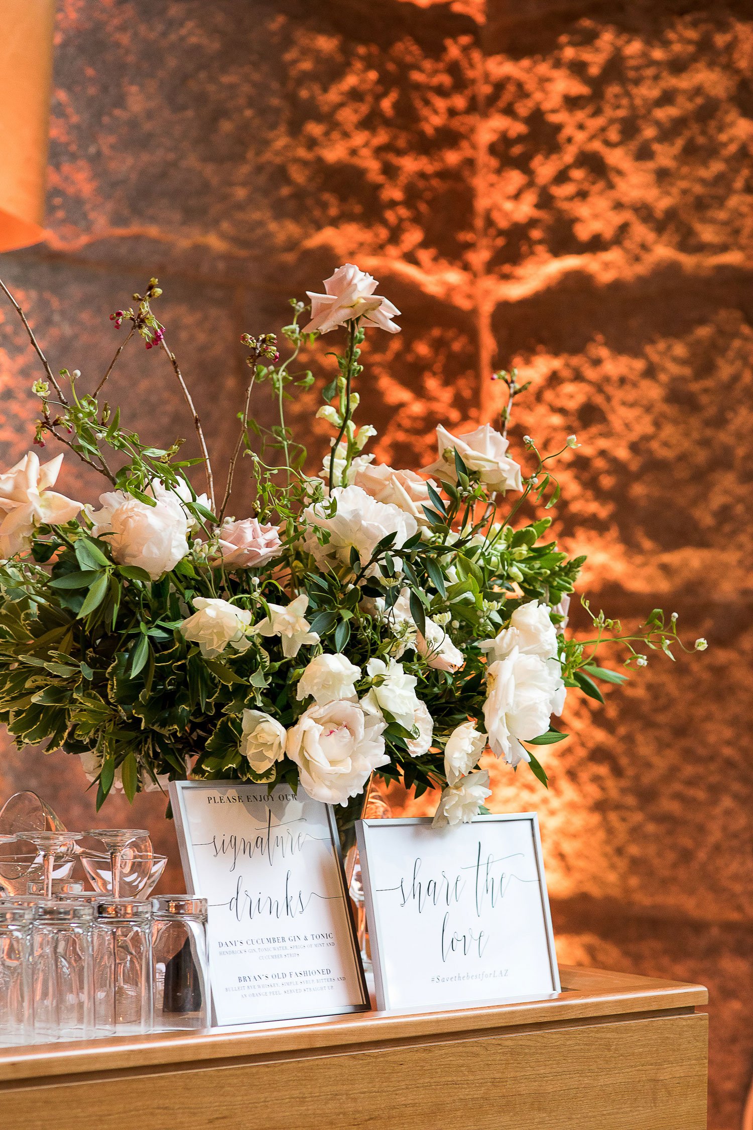 White Flowers & Greenery at Bar
