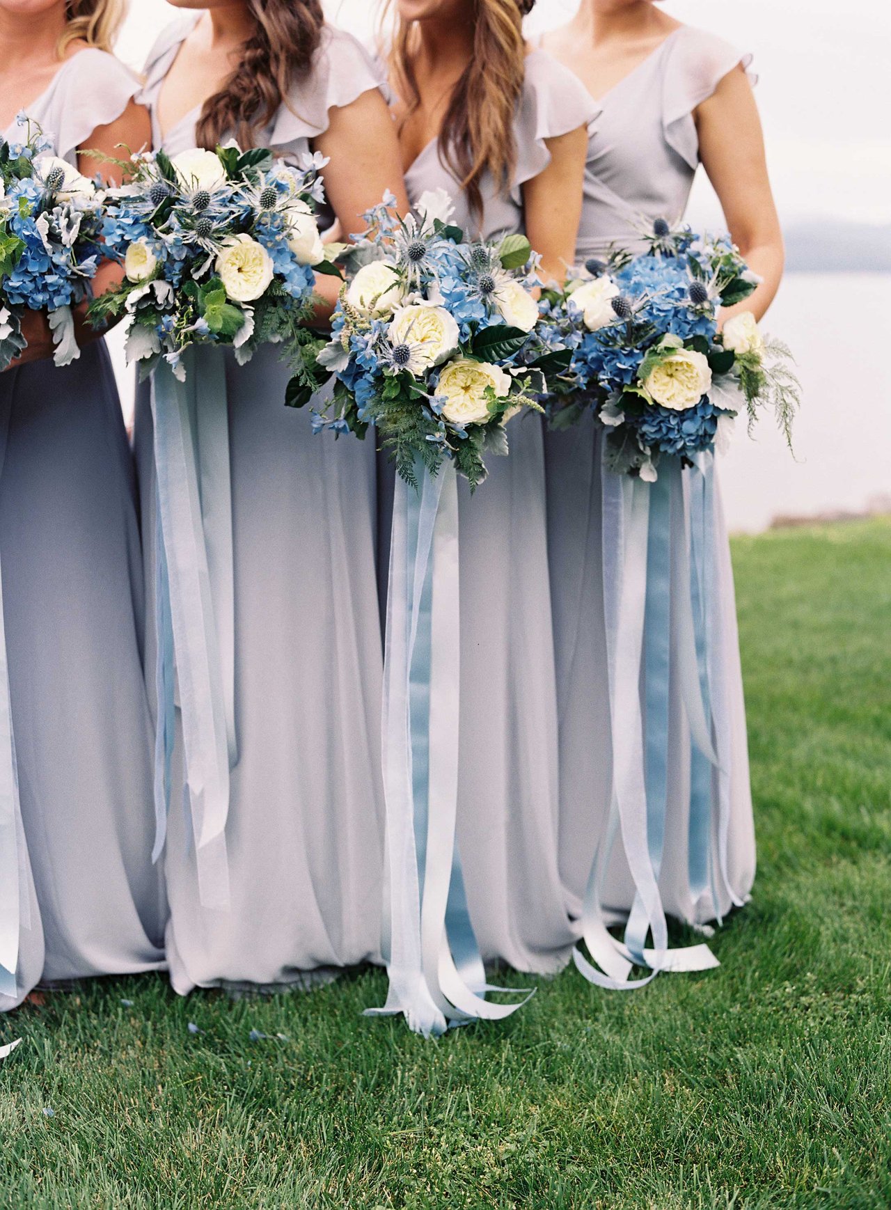 Blue & White Bridesmaid Bouquets