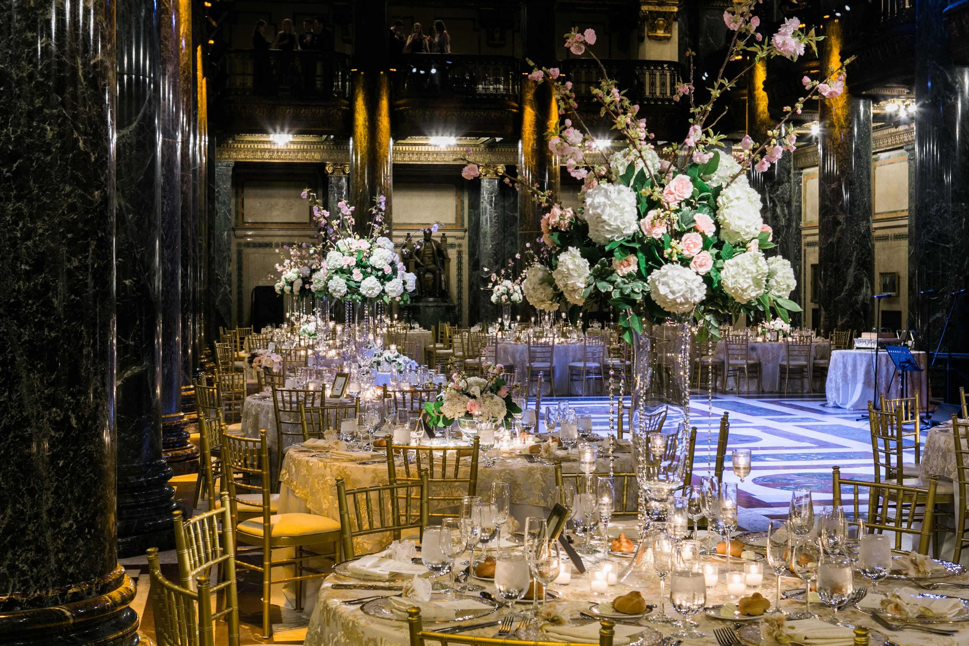 Gold Reception Space, Florals and Greenery