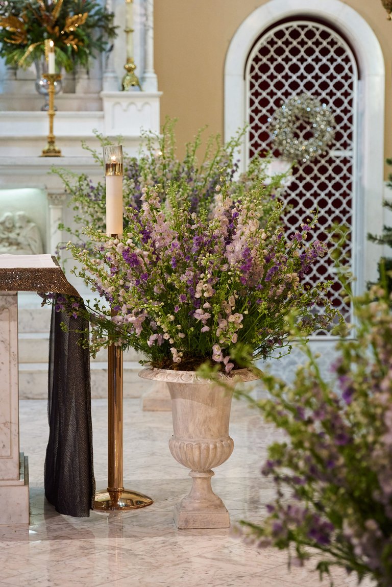 Purple Floral Arrangement at Church