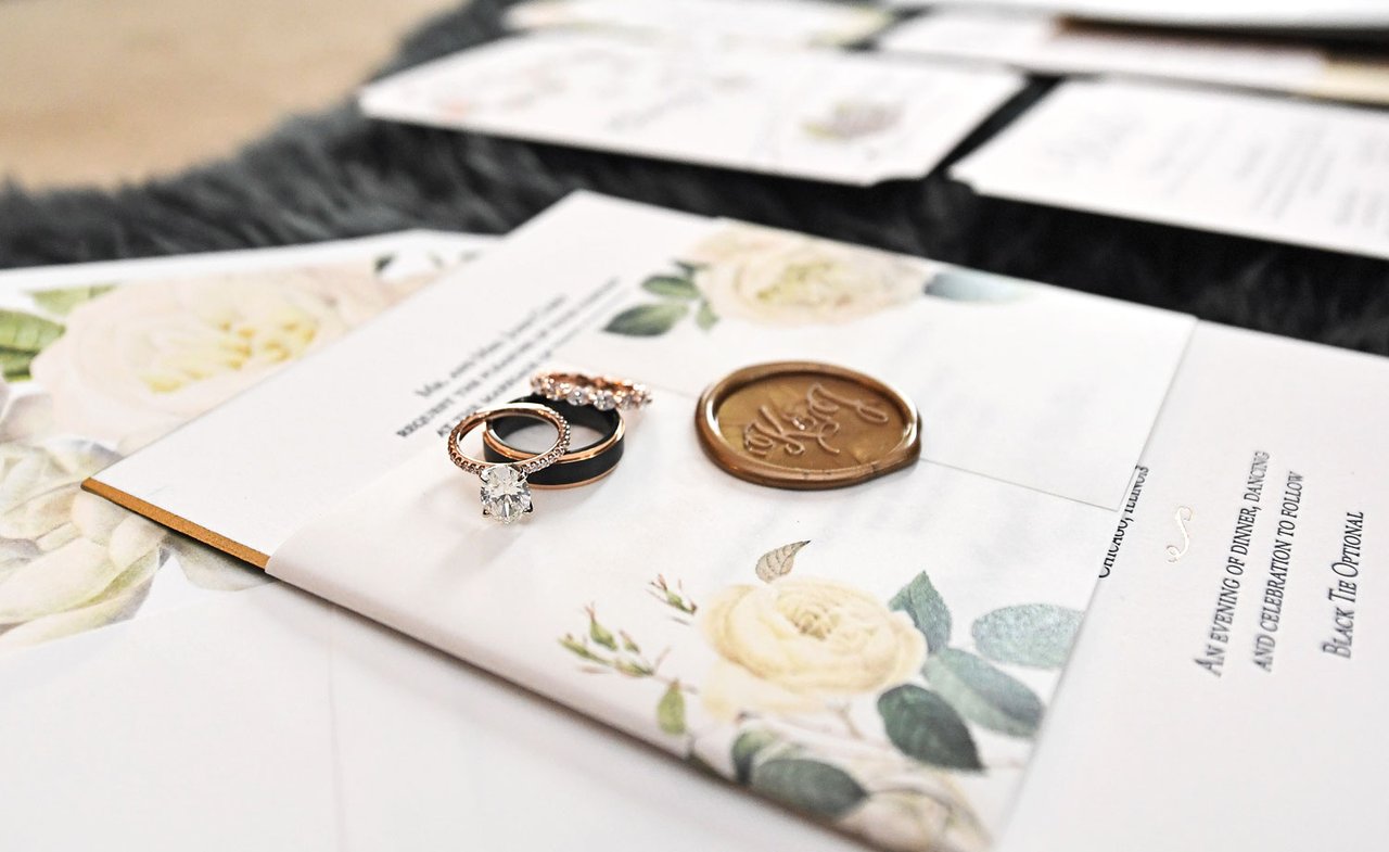 Flower Print Invitation & Wedding Rings