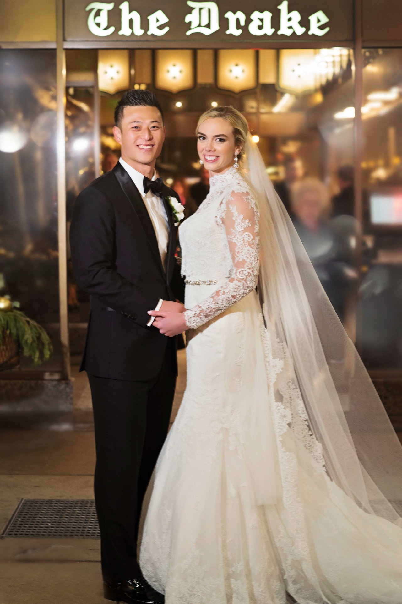 Bride and Groom Outside The Drake Venue