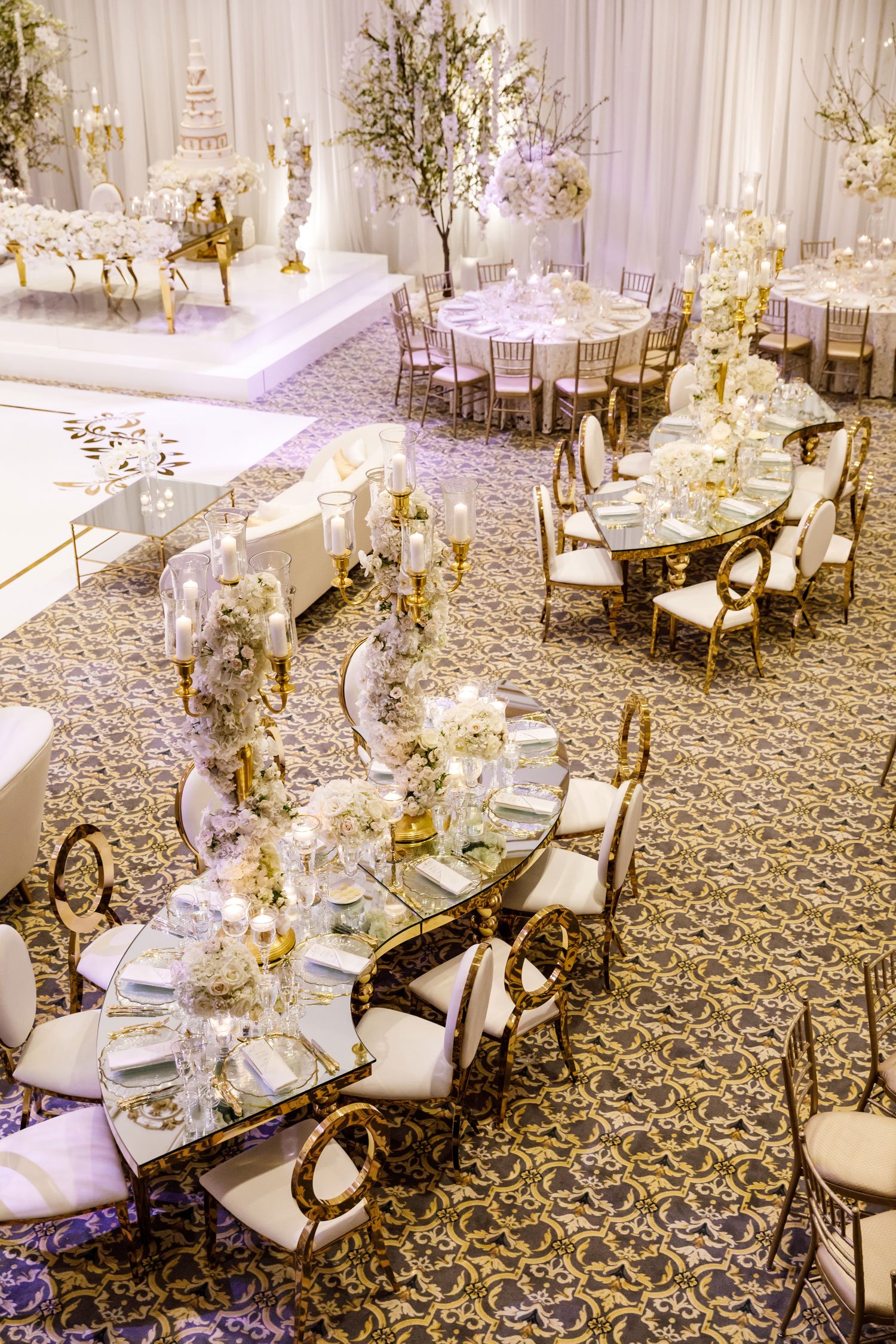 Aerial View of White & Gold Reception
