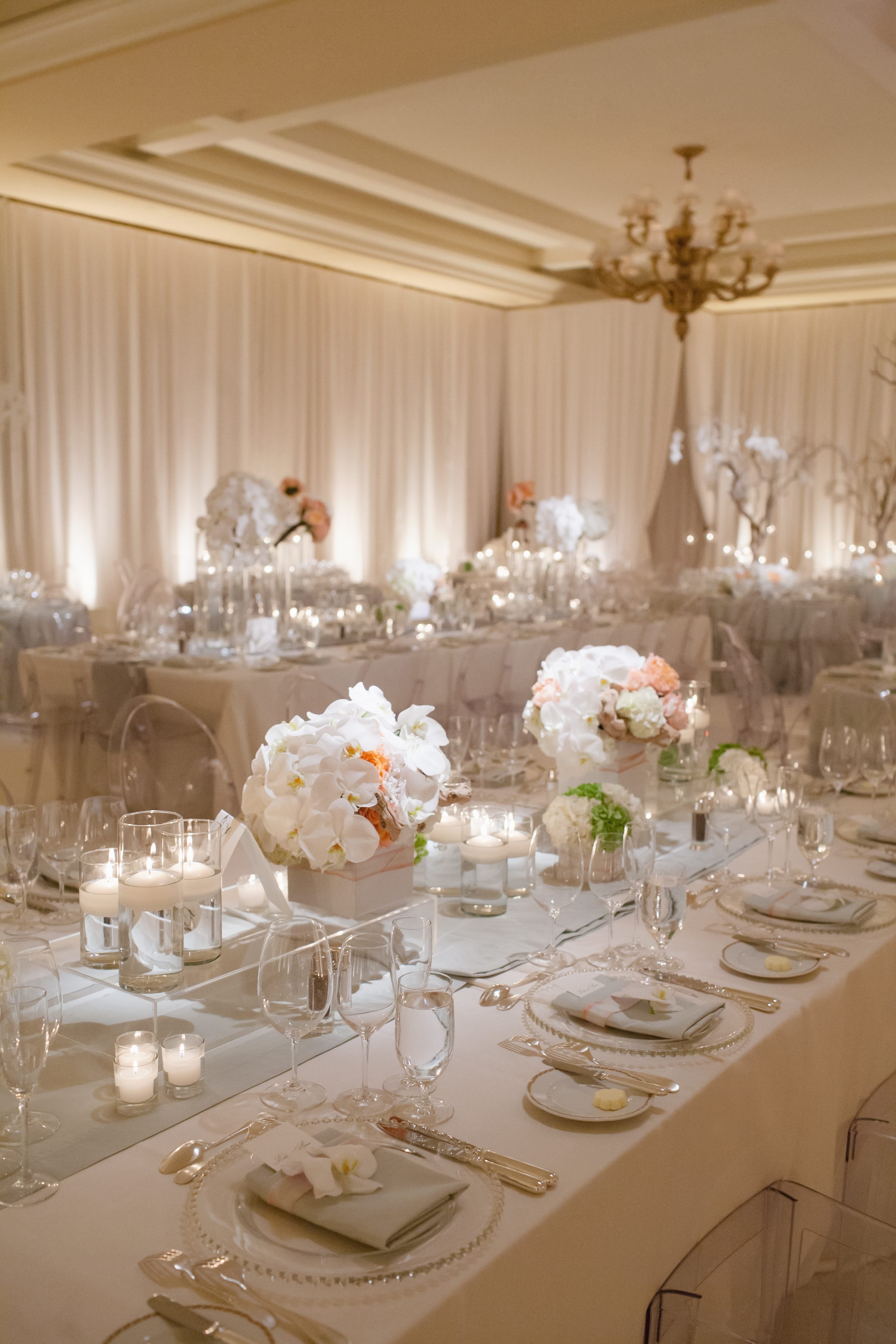 Reception Decor Photos - Soft-Hued Reception + Low Centerpieces ...