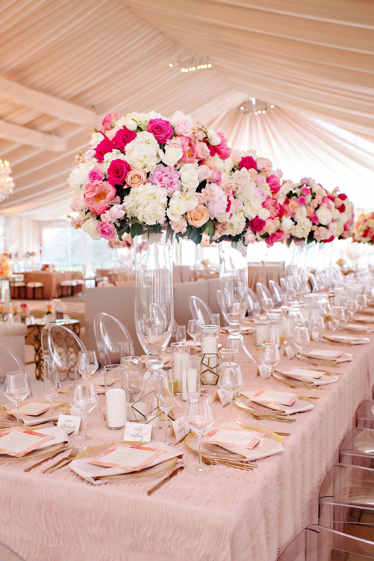 Tall Centerpieces at Large Head Table