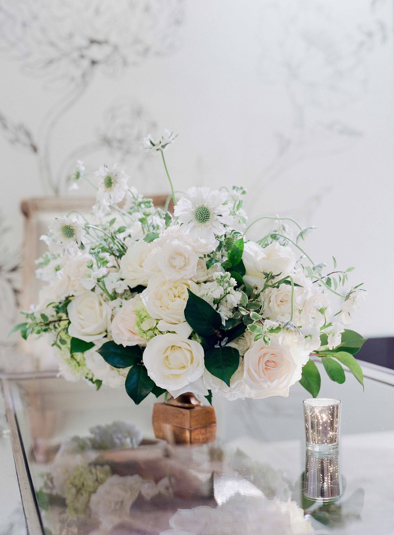 White & Blush Rose Arrangement on Table