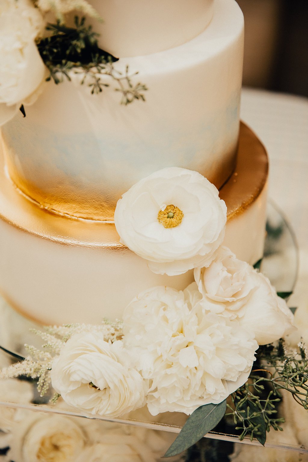 Ivory Cake with Blue & Gold Accents