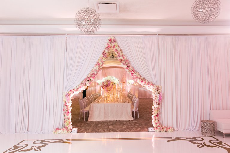 Parted Curtain Lined with Flowers