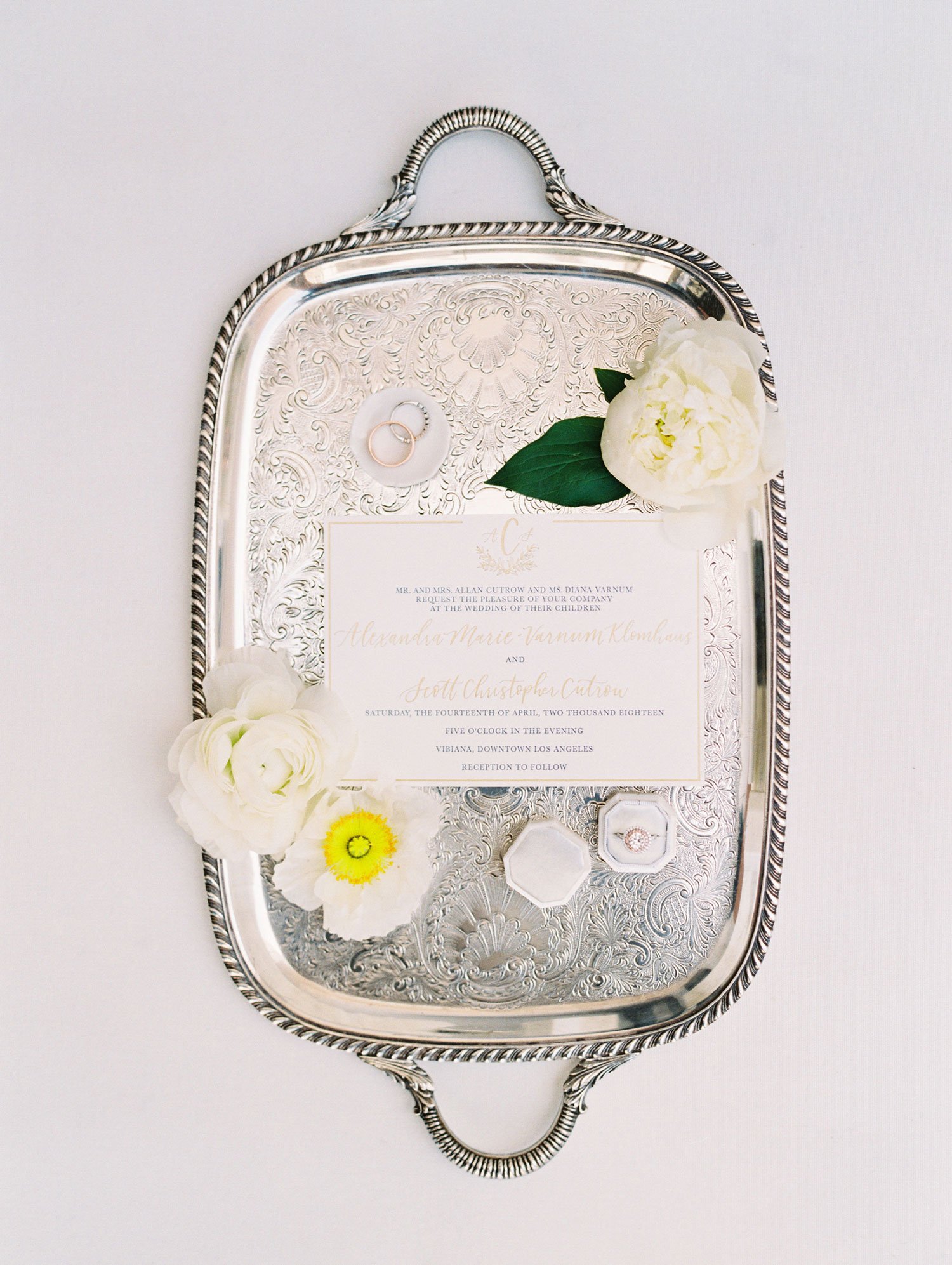 Wedding Invitation & Rings on Silver