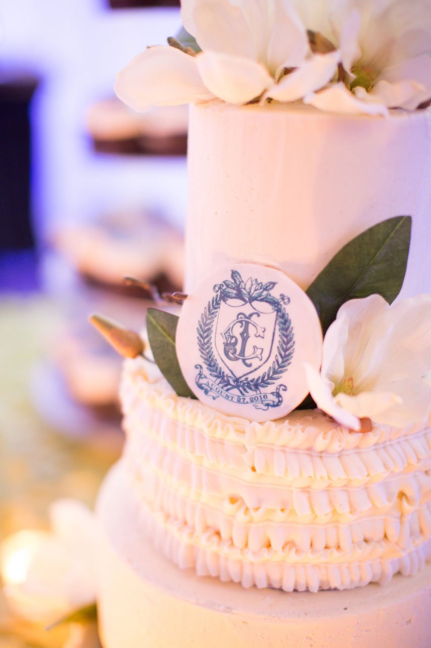 Wedding Cake with Monogram & Magnolia