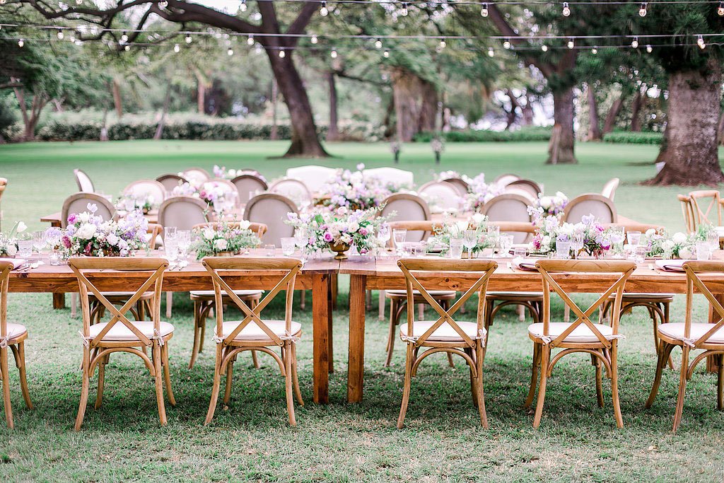 Long Wood Reception Table & Chairs
