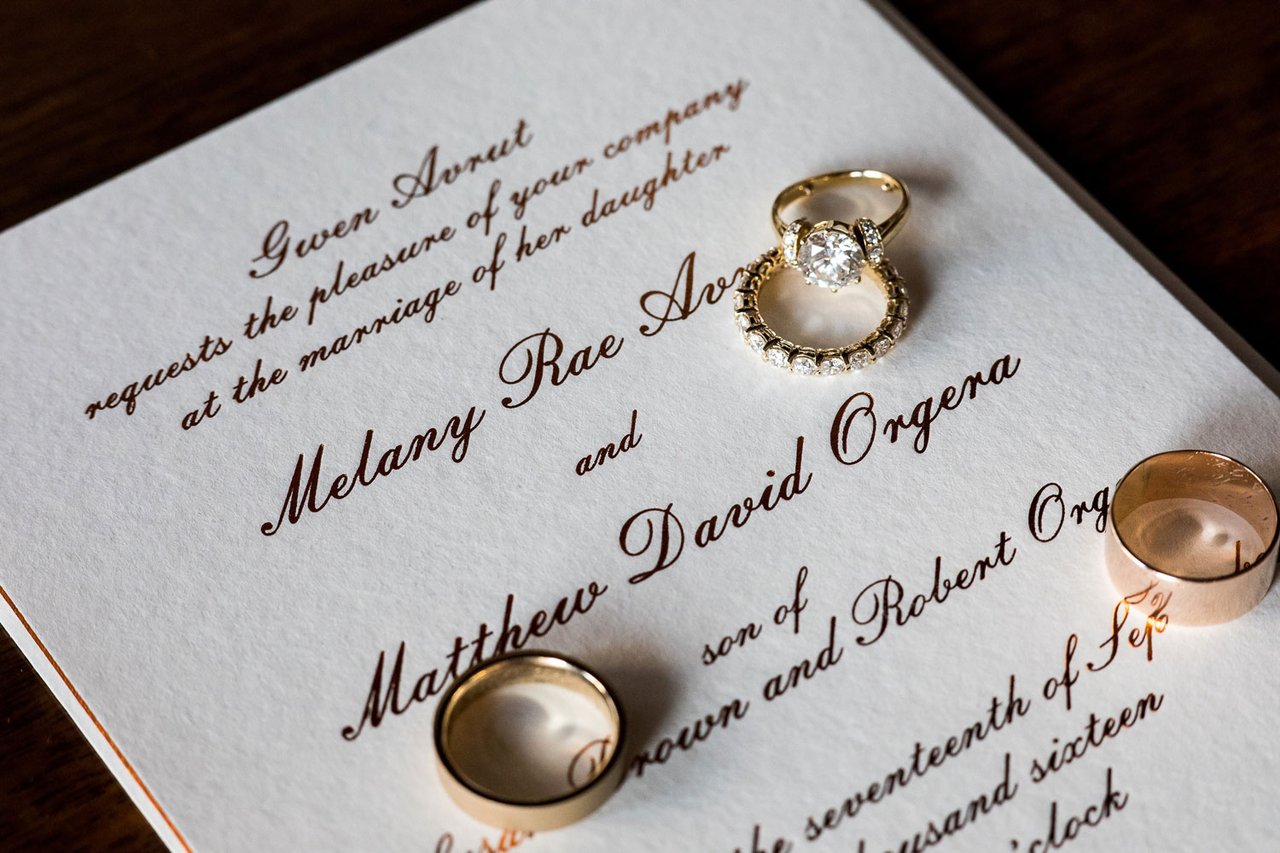 Wedding Rings on Calligraphy Invite