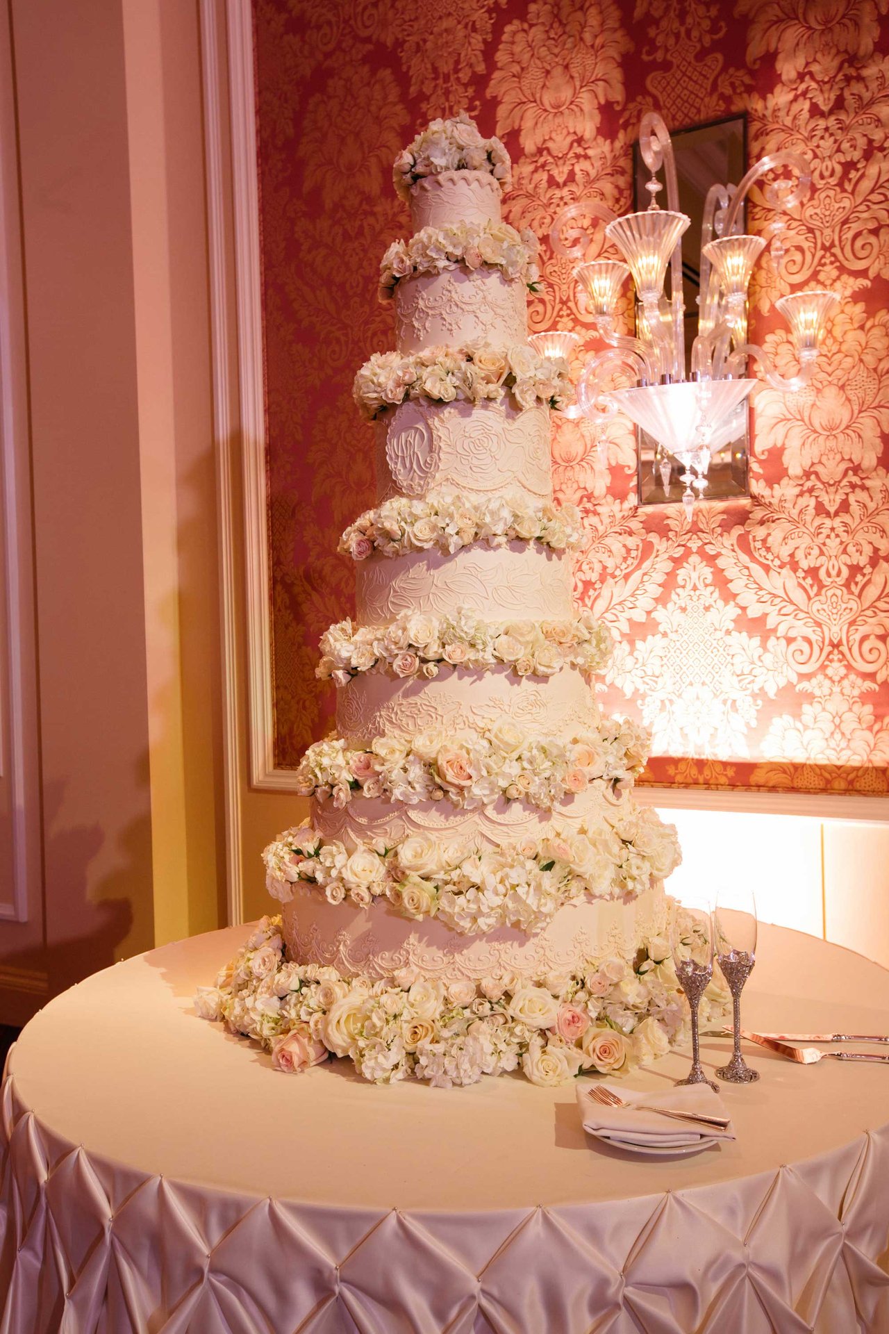 Seven-Layer Cake with Flowers & Monogram