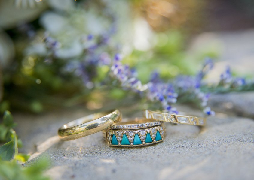 Unique Gold Rings with Turquoise Gems