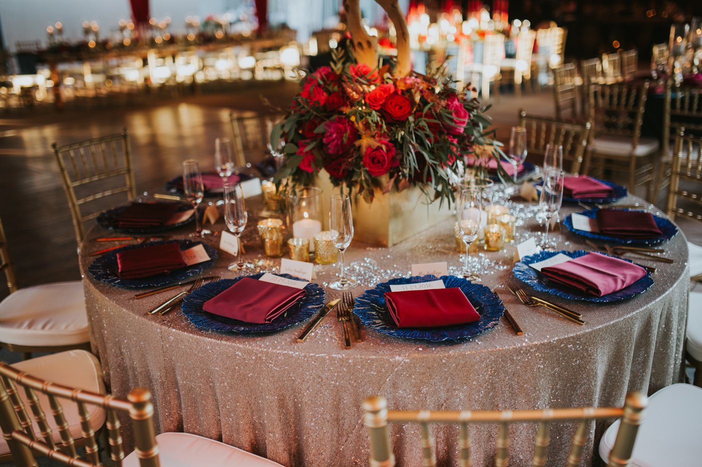 Round Table with Rose Gold Linens