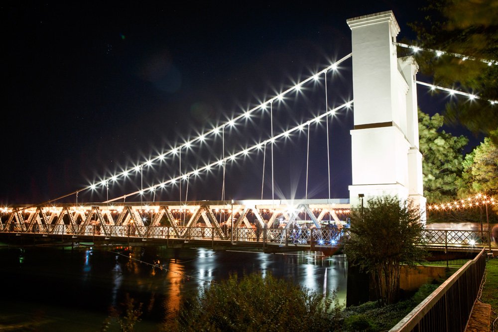 Lit-Up Bridge Over River in Texas