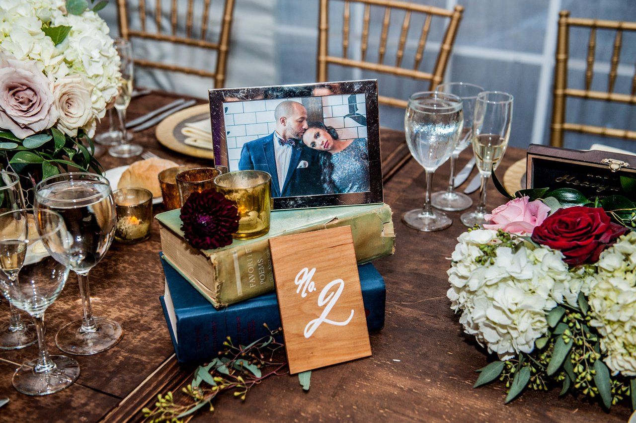 Table Number Propped Up with Books