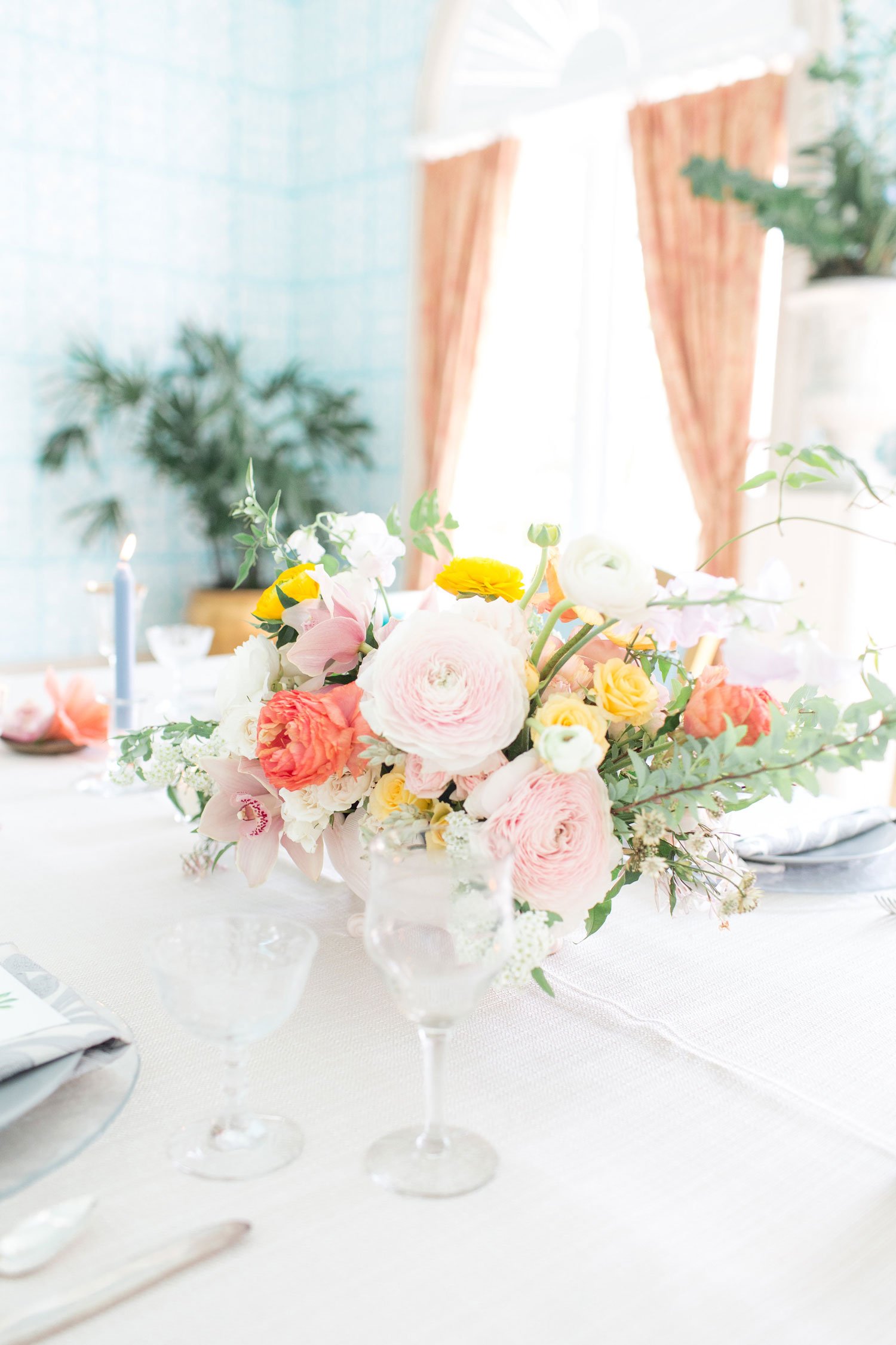 Pink, Coral & Yellow Flower Arrangement