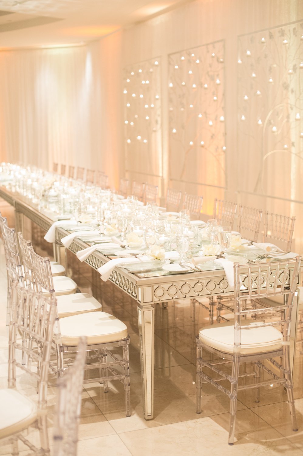 All-White Décor on Mirrored Table
