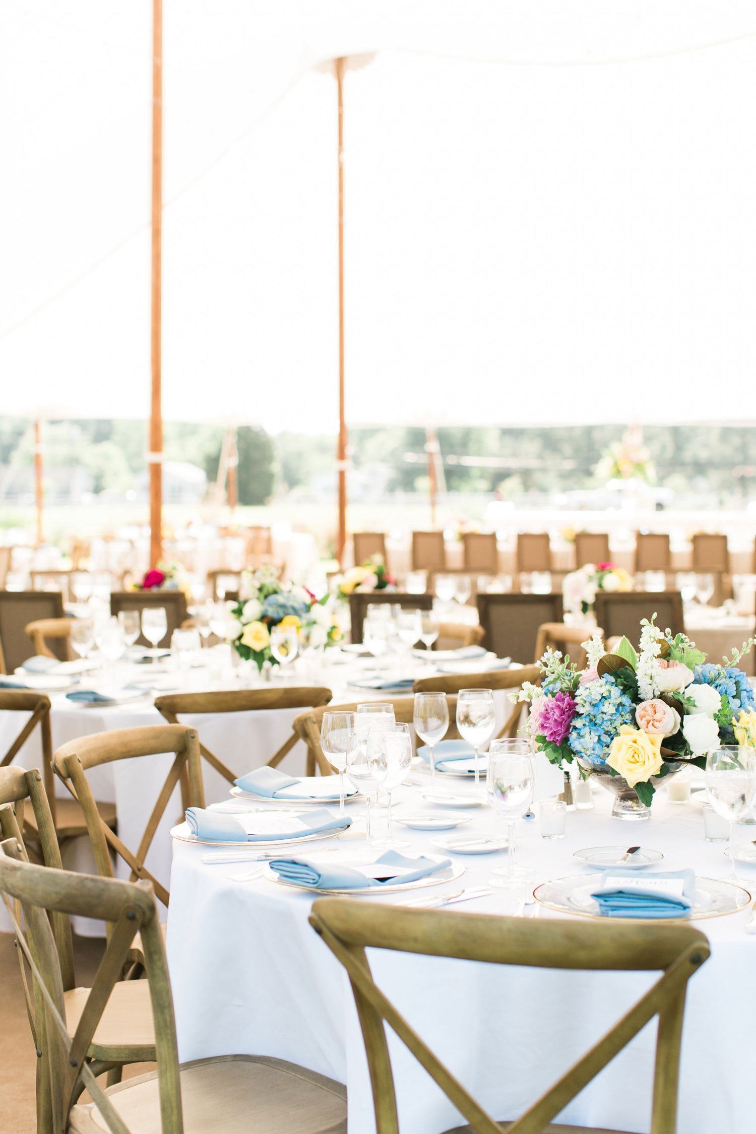Round Table with Low Blue Centerpiece