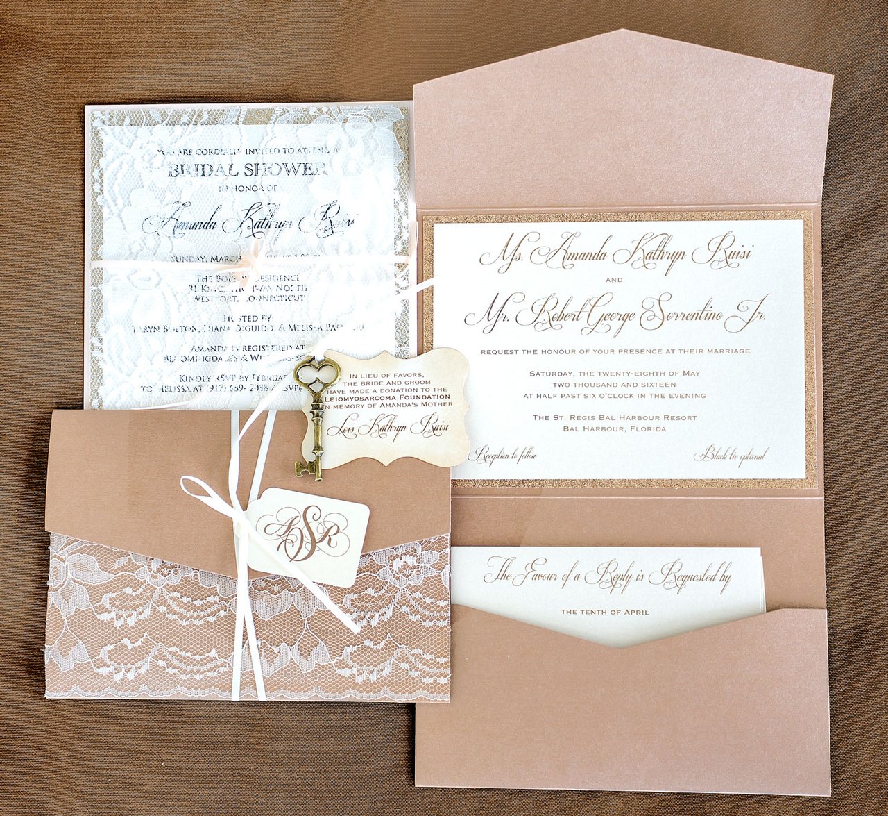 Tan Invitation Suite with Lace