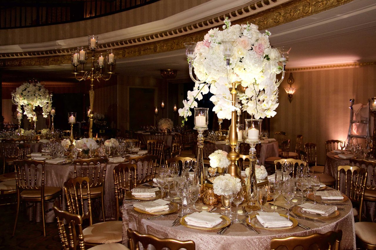 Round Table with Tall Gold Centerpiece