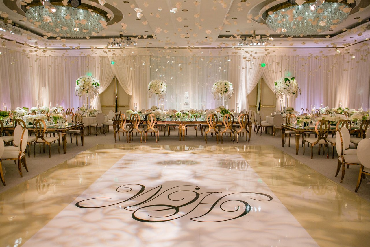 White & Rose Gold Ballroom Décor