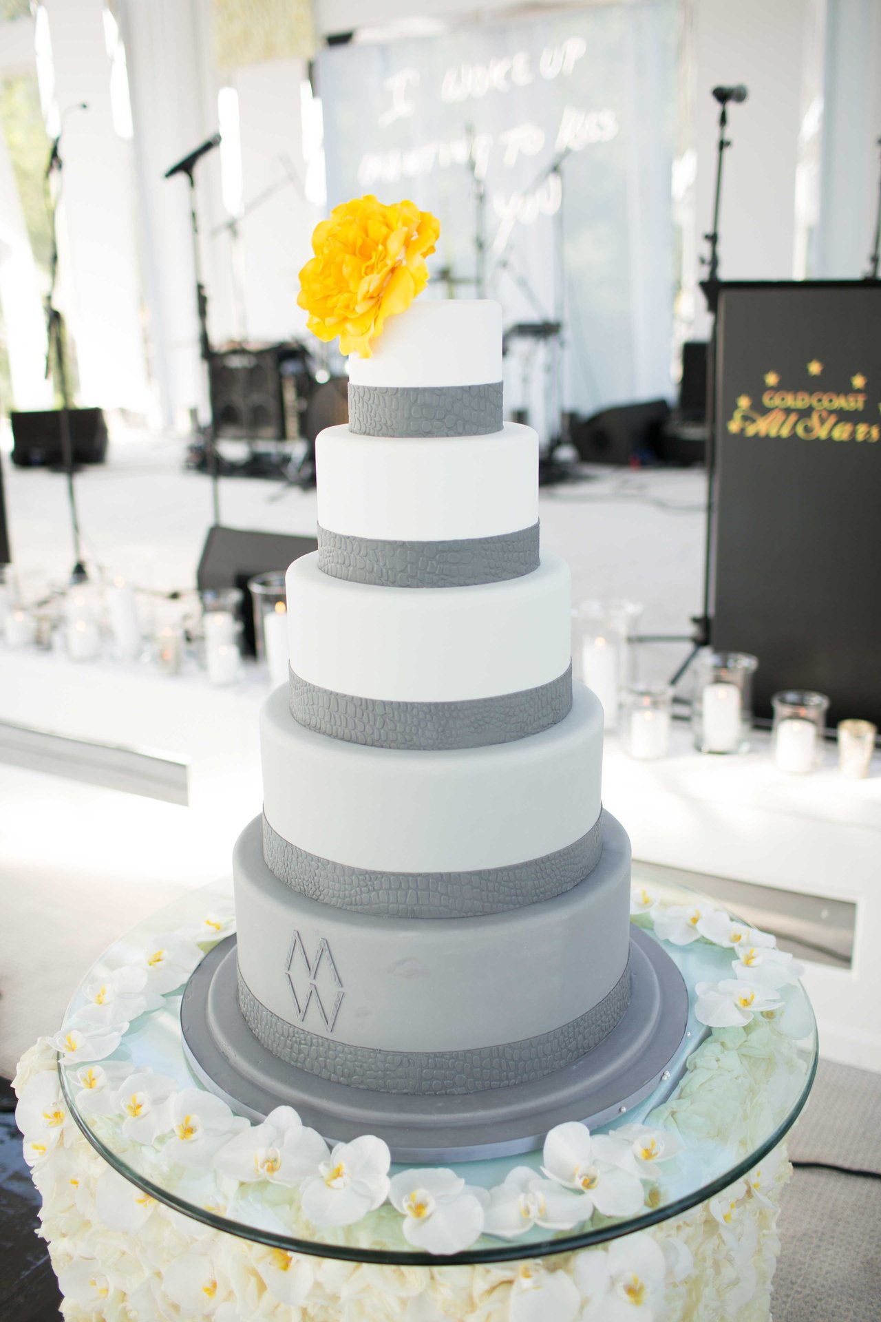 Five-Layer White and Grey Cake