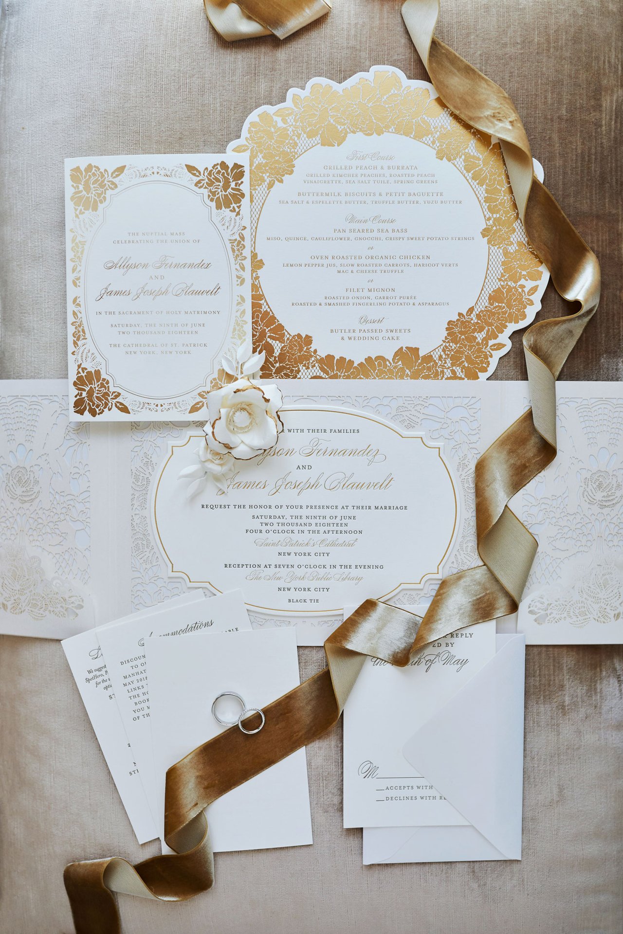 White & Gold Ceci New York Invitation