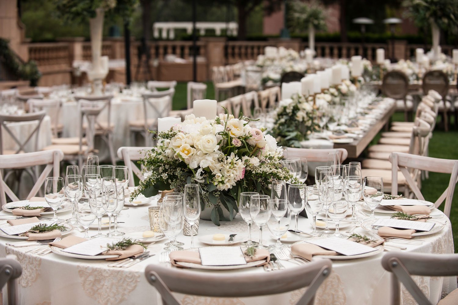Low Arrangements of Cream Flowers
