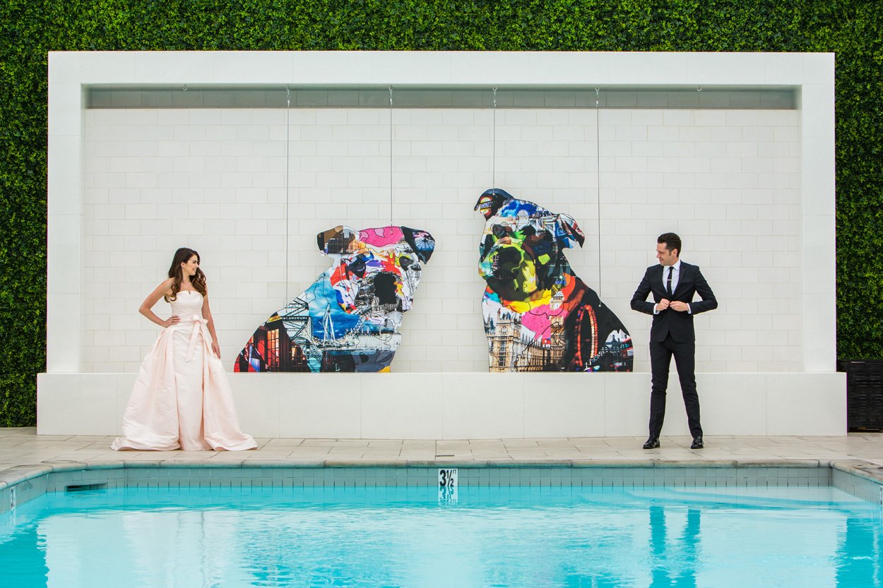 Bride and Groom by the Pool