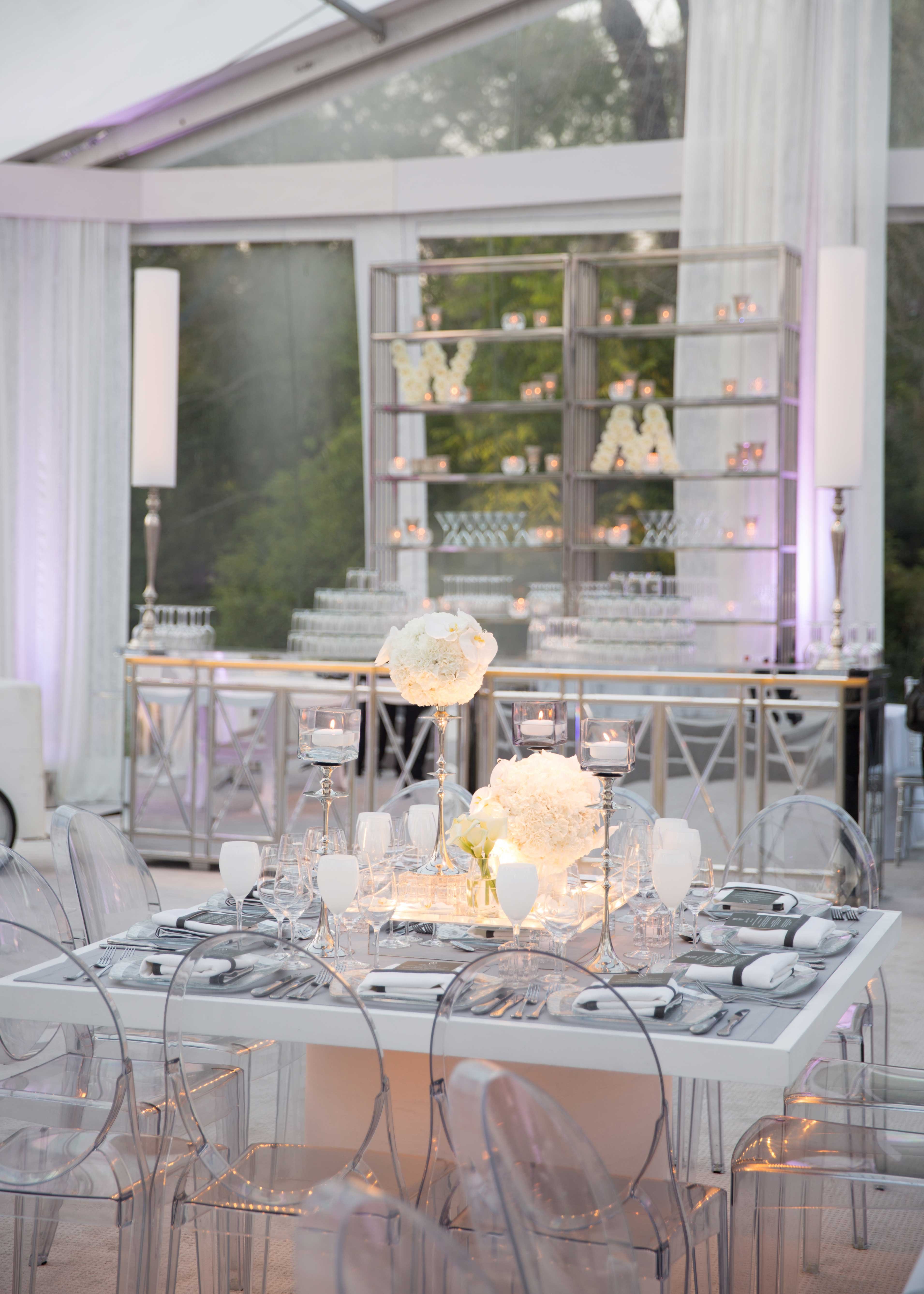 White, Clear & Grey Square Reception Table