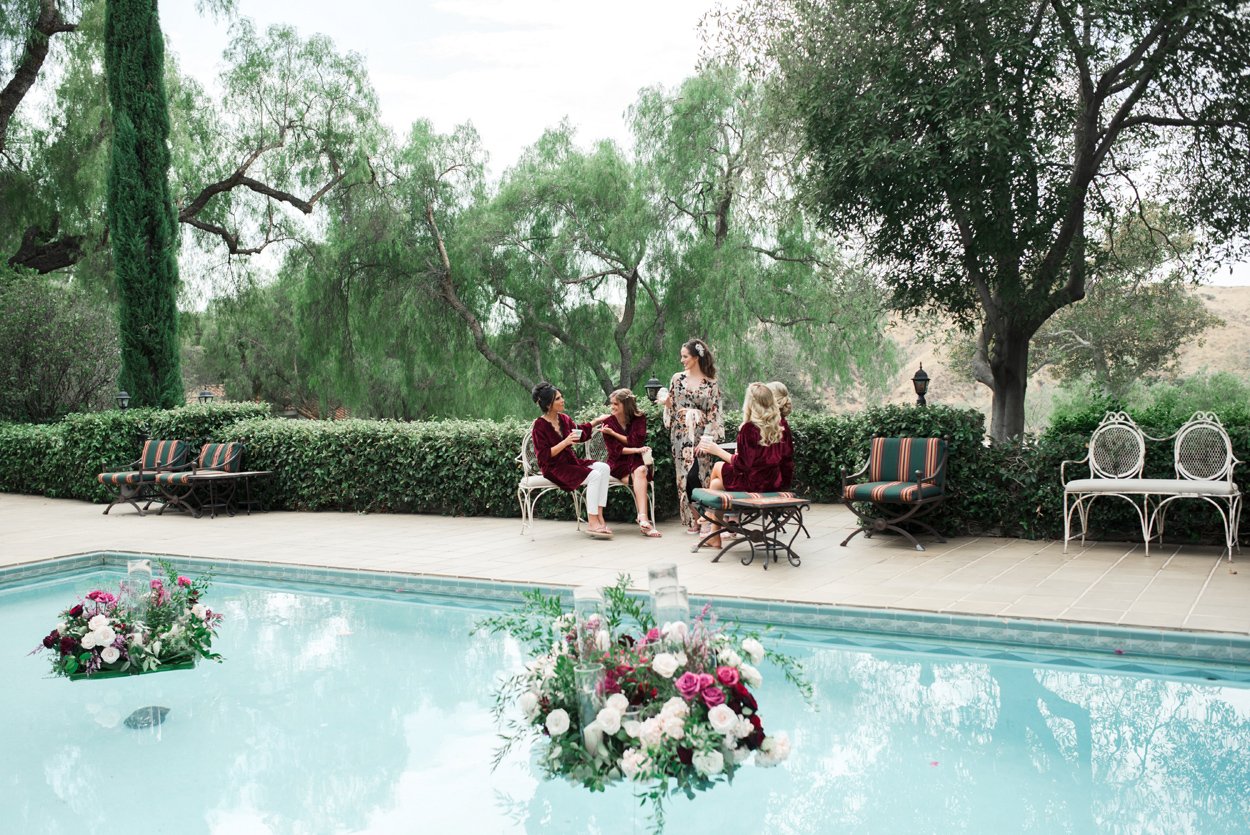 Bride and Bridesmaids by the Pool