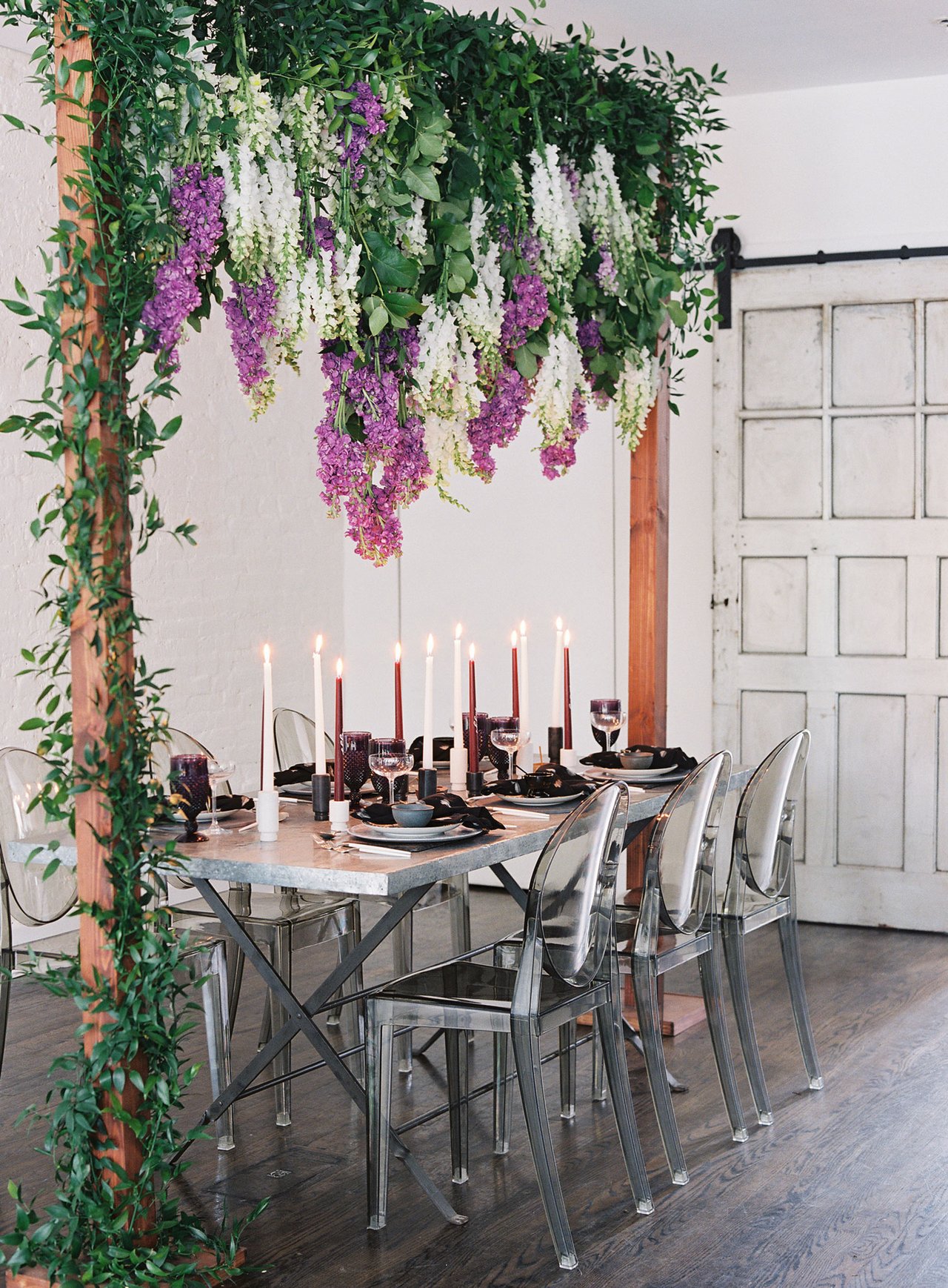 Wood Arch with Wisteria Over Table