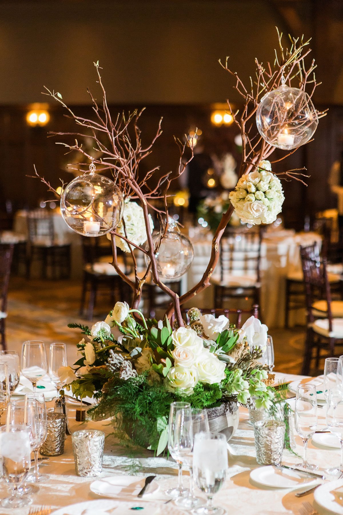 Glass Orb on Branch Centerpiece