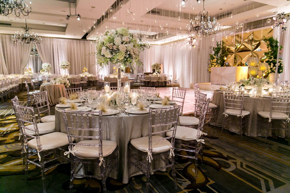 Silver-and-Ivory Color Scheme, Ballroom Wedding Reception