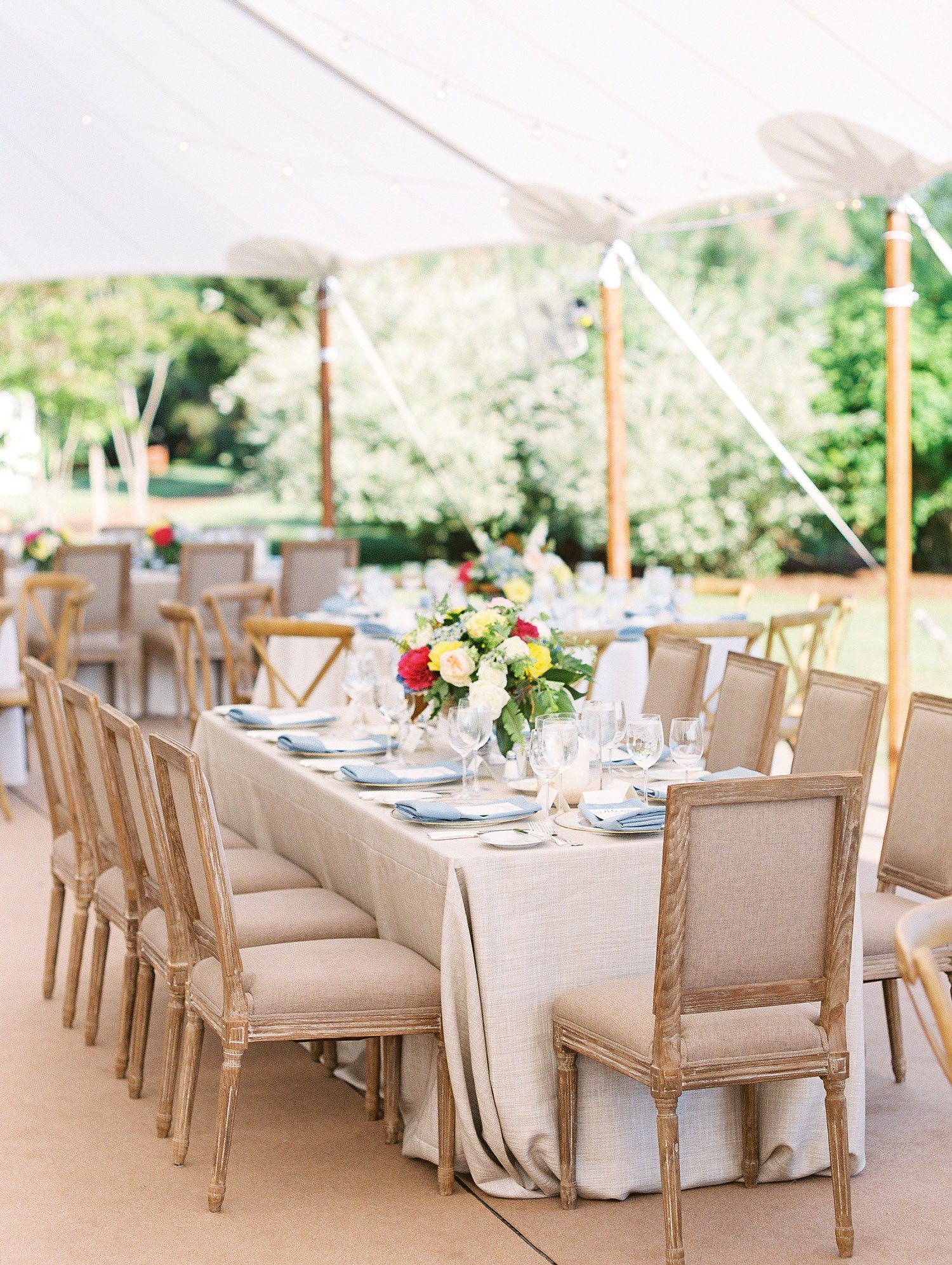 Beige Linen on Rectangular Reception Table