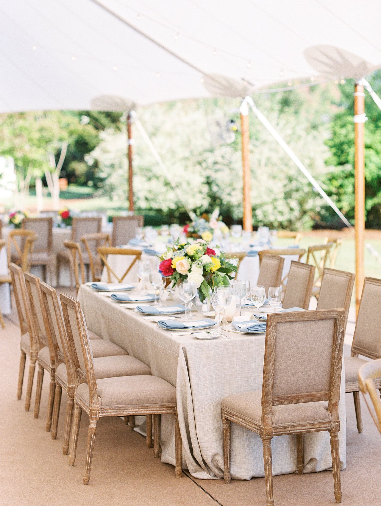Beige Linen on Rectangular Reception Table