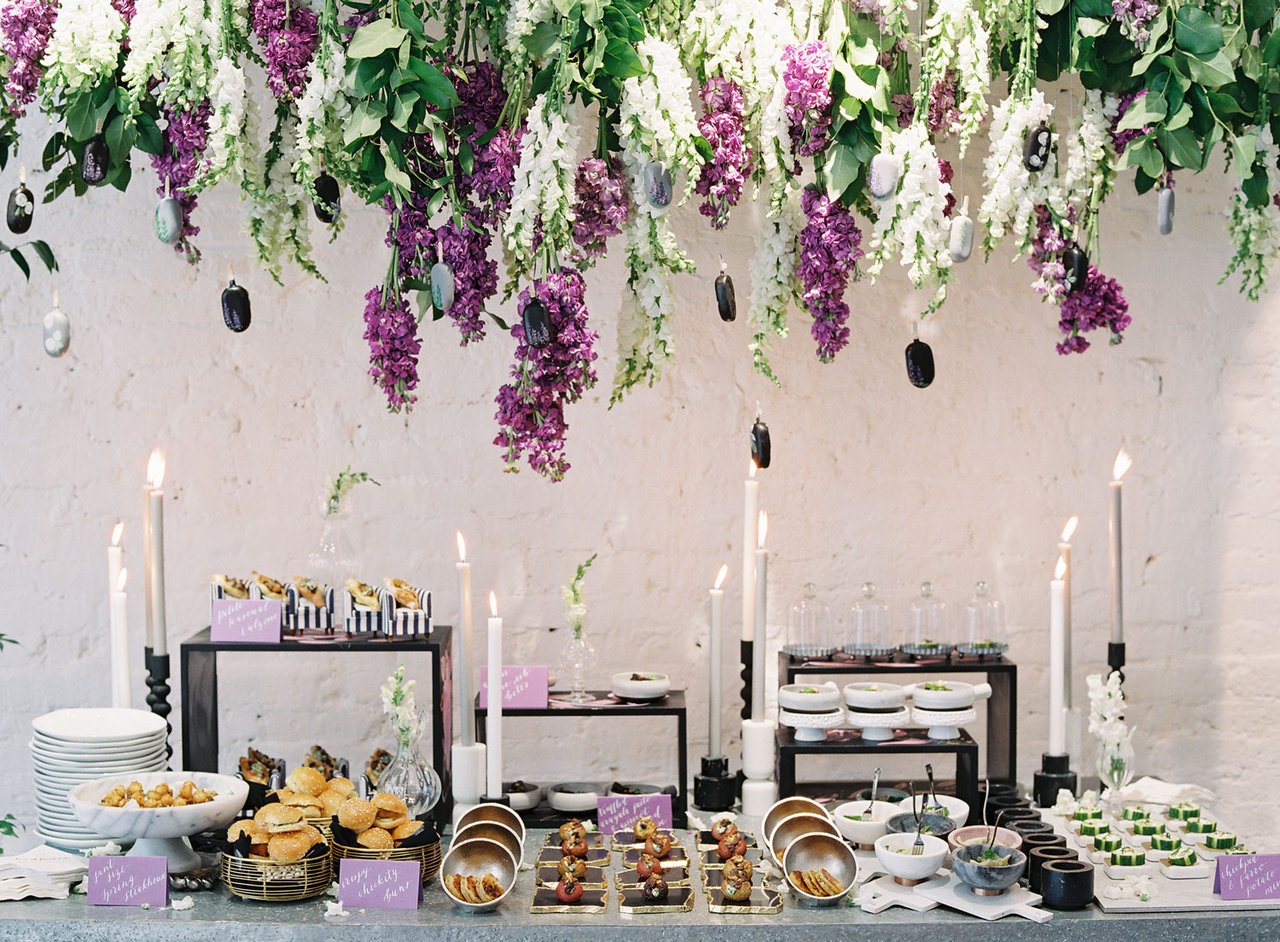 Purple Signage at Food Display